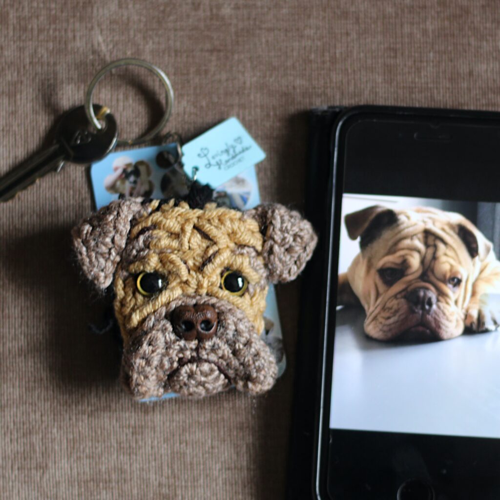 Personalised Crochet Dog Face Keyring Gift – Lovingly Handmade Crochet